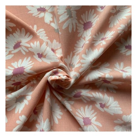Tecido rosa estampado margaridas tricoline 100% algodão
